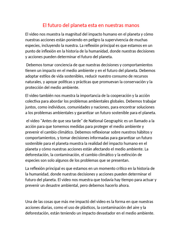 El Futuro Del Planeta Esta en Nuestras Manos | PDF
