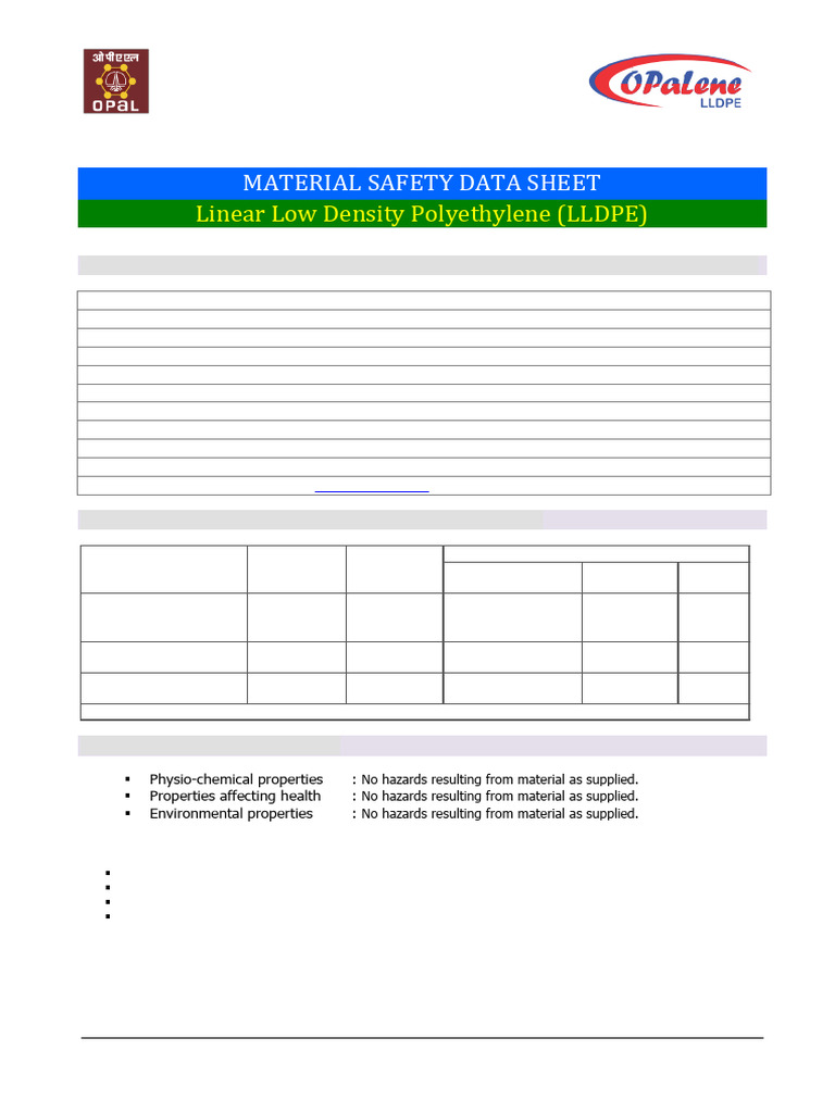 Material Safety Data Sheet - LLDPE | PDF | Waste Management | Waste