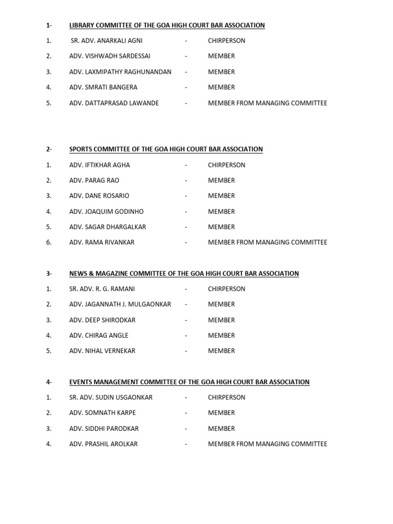 Sub Committee List | PDF
