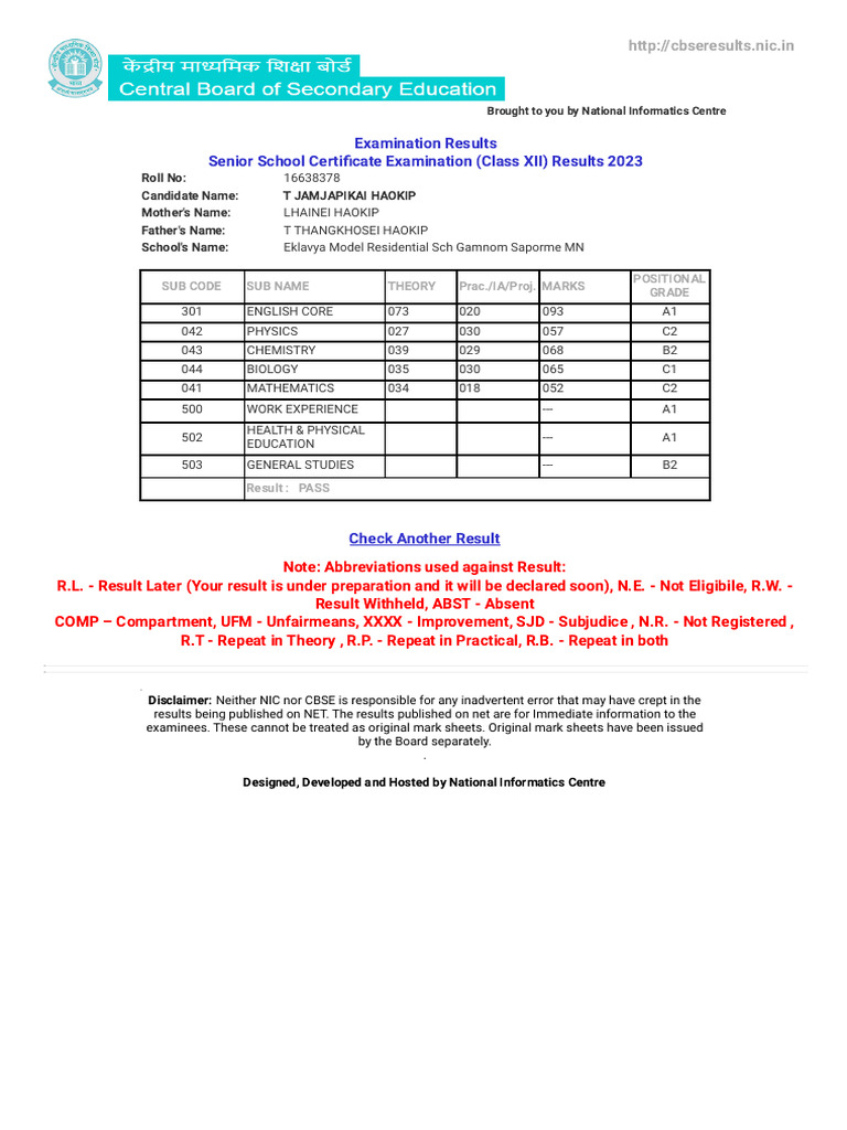 CBSE - Senior School Certificate Examination (Class XII) Results 2023 | PDF