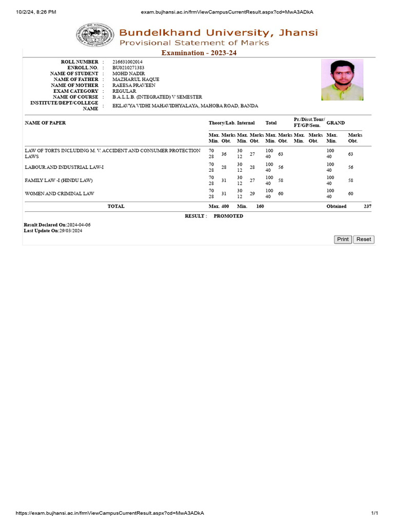 Ballb 5th Semester Result | PDF