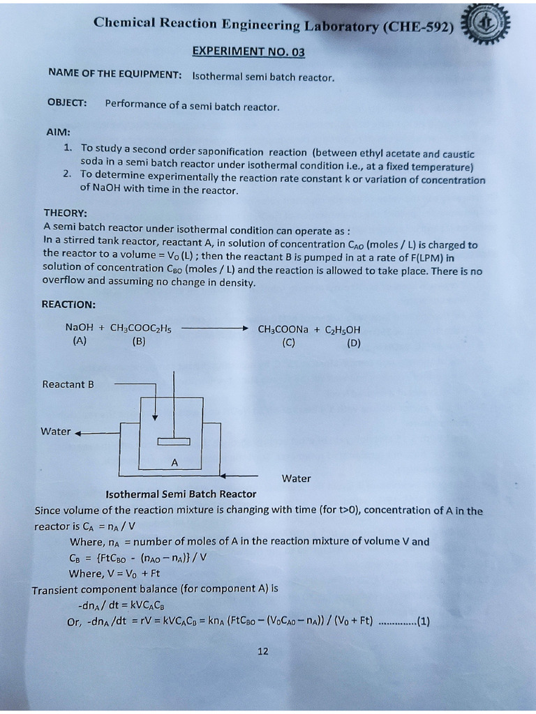 Isothermal Semi Batch Reactor | PDF