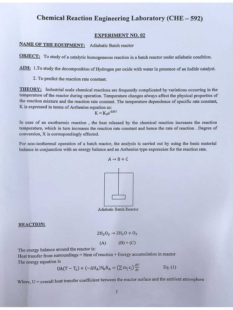 Adiabatic Batch Reactor | PDF
