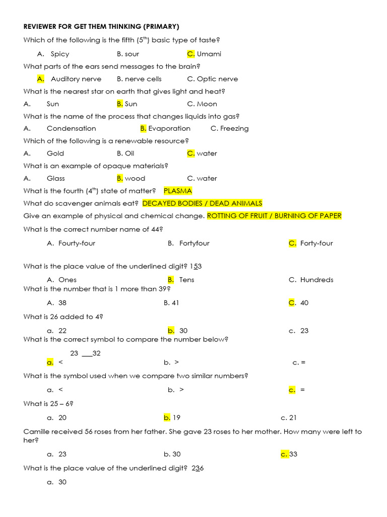 Primary - Get Them Thinking Key | PDF