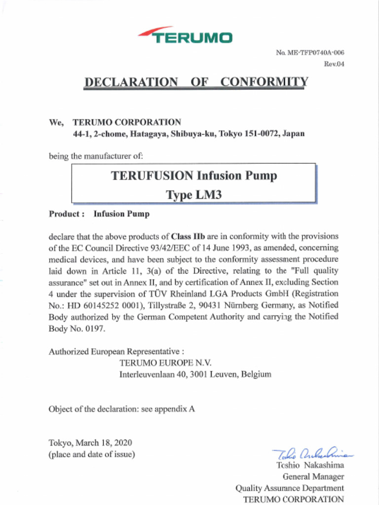 Terufusion Infusion Pump Type Lm3 266780 | PDF