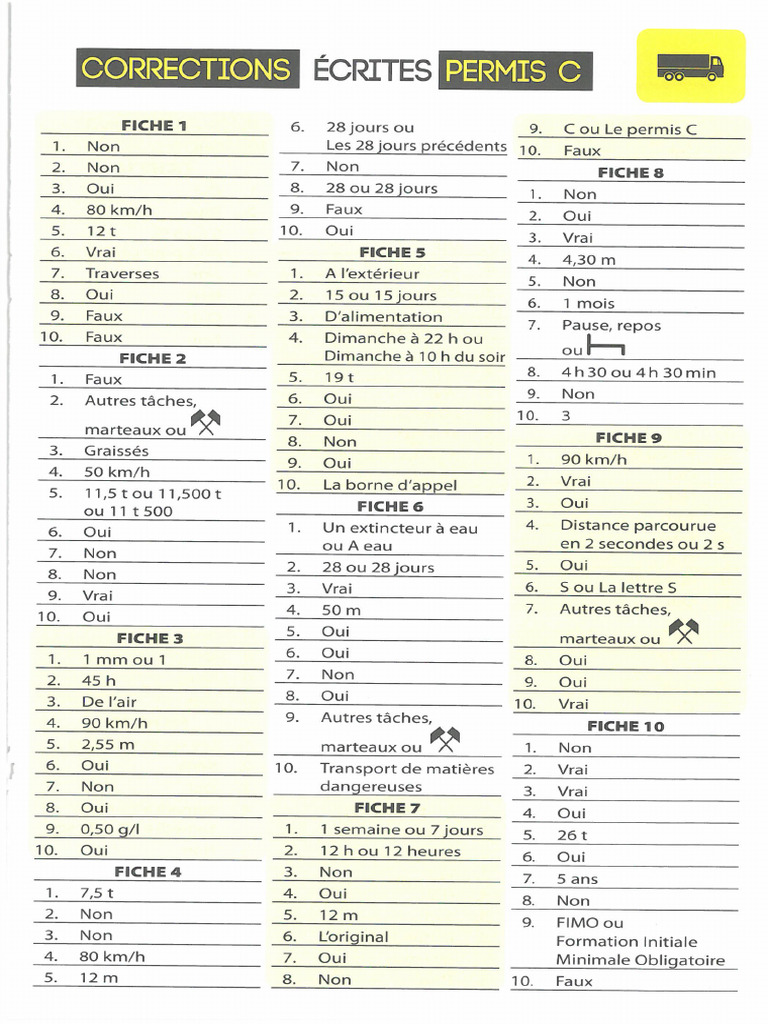 Reponses Fiches Permis c | PDF
