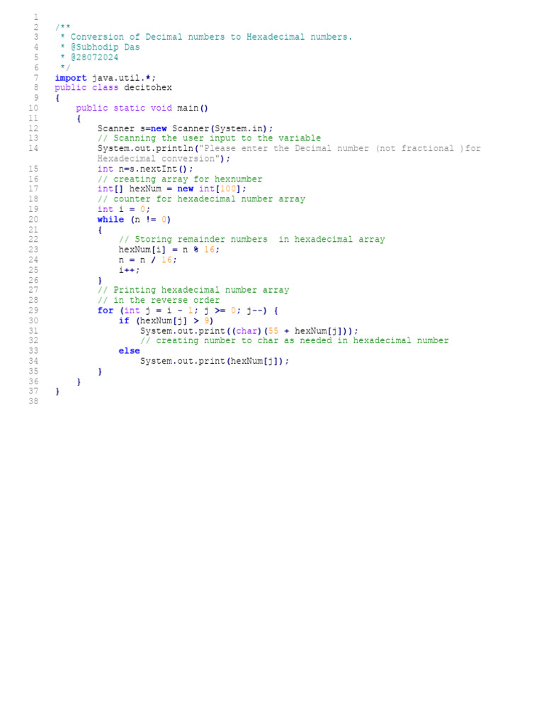 Decimal To Hexadecimal Conversion | PDF