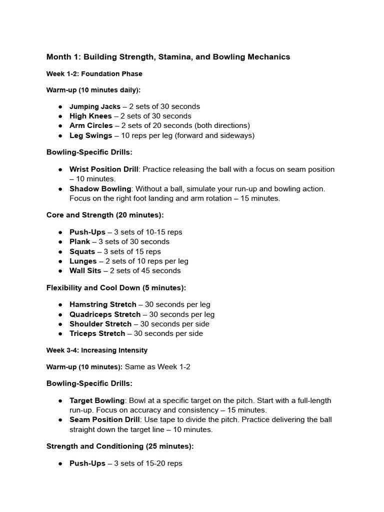 Month 1: Building Strength, Stamina, and Bowling Mechanics | PDF