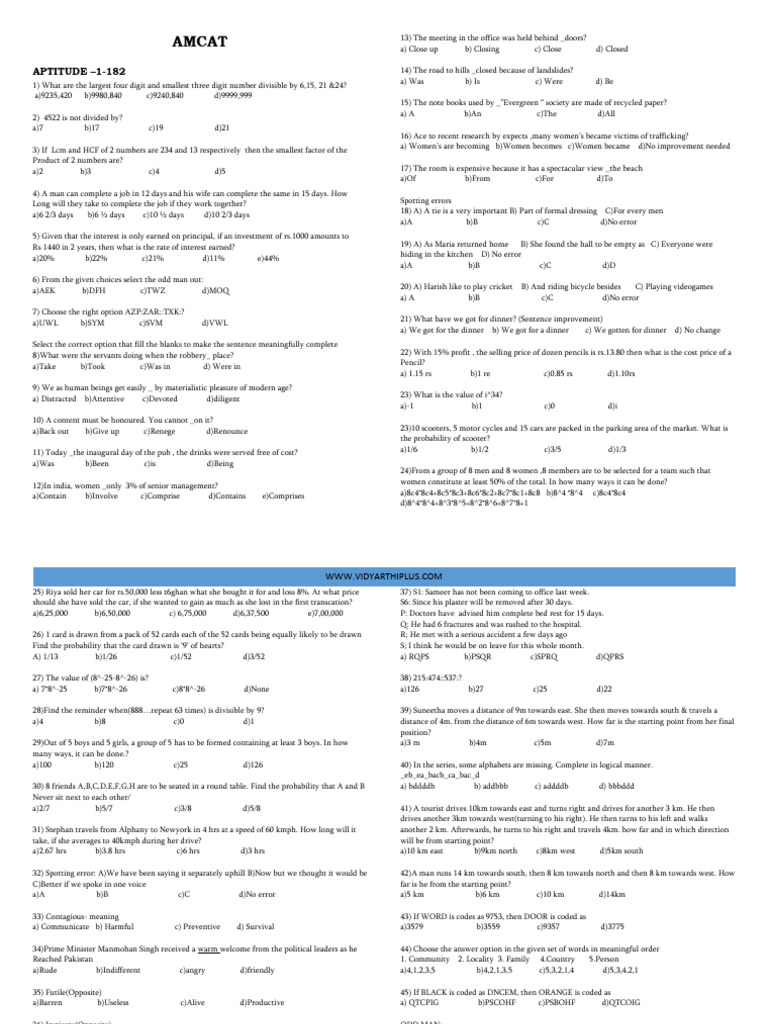Amcat Aptitude 1 182 | PDF