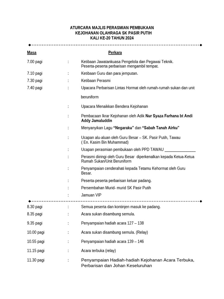 Tentatif Sukan Olahraga SKPPT | PDF