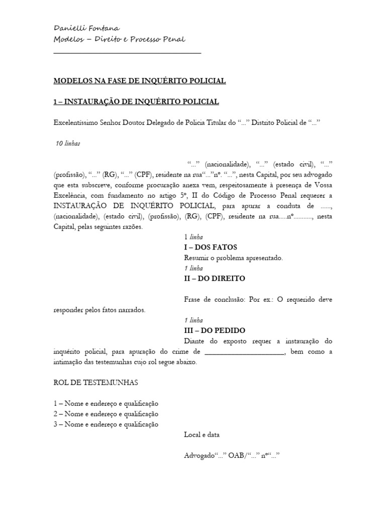 Modelos de Petições Na Fase de Inquérito | PDF