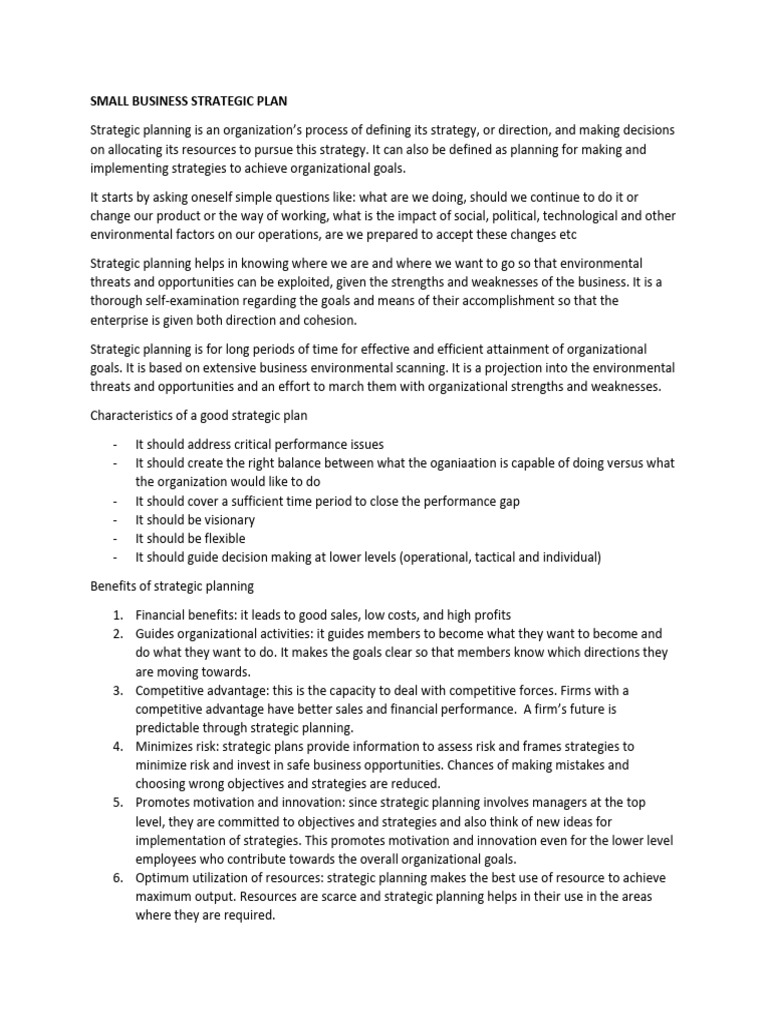 Small Business Strategic Plan | PDF
