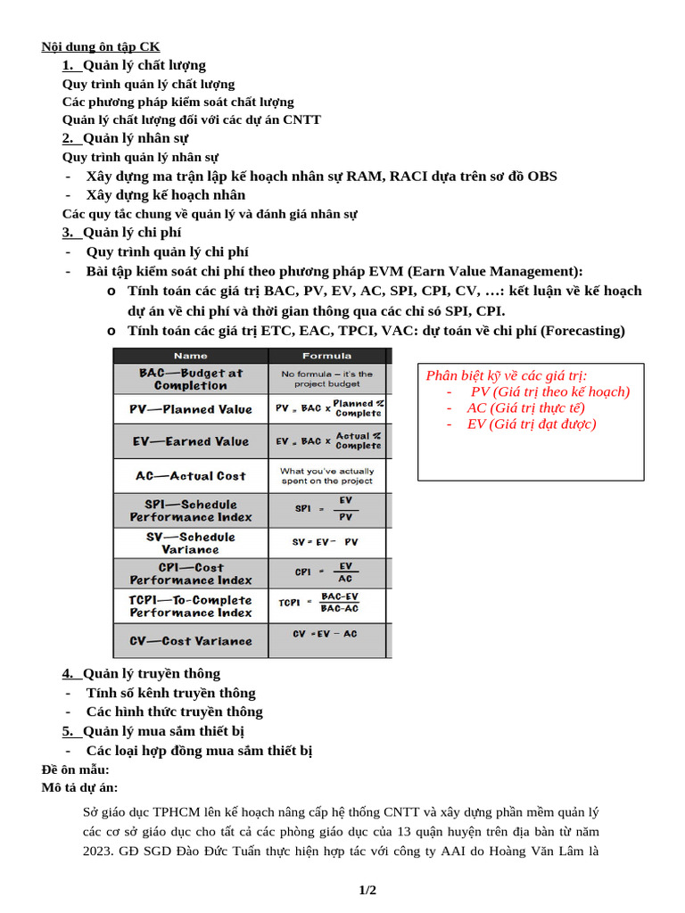 Ôn Tập Quản Lý Dự Án CNTT | PDF | Vietnam