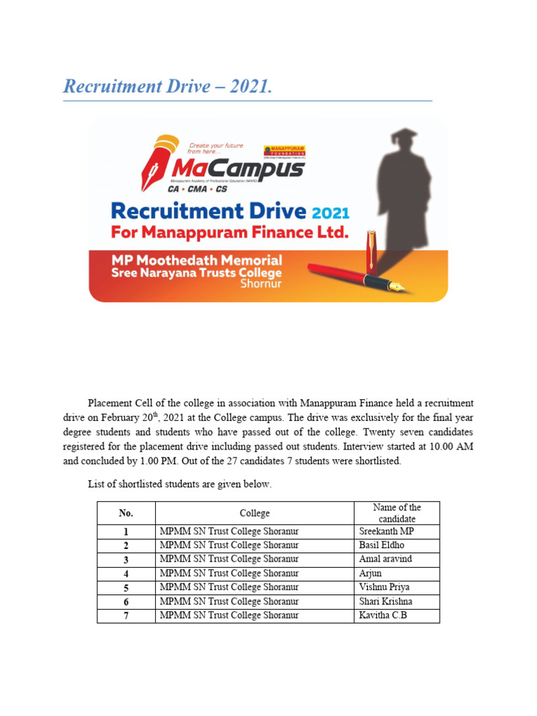 Recruitment Drive | PDF