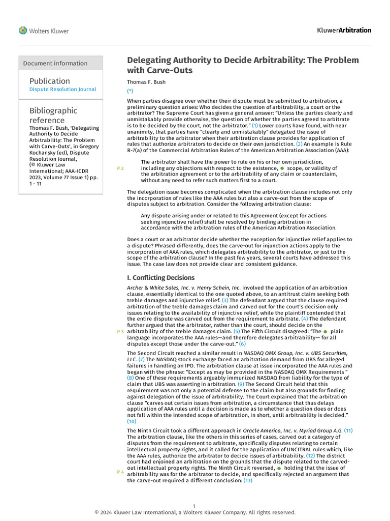 Delegating Authority To Decide Arbitrability - The Problem With Carve-Outs | PDF | Arbitration ...