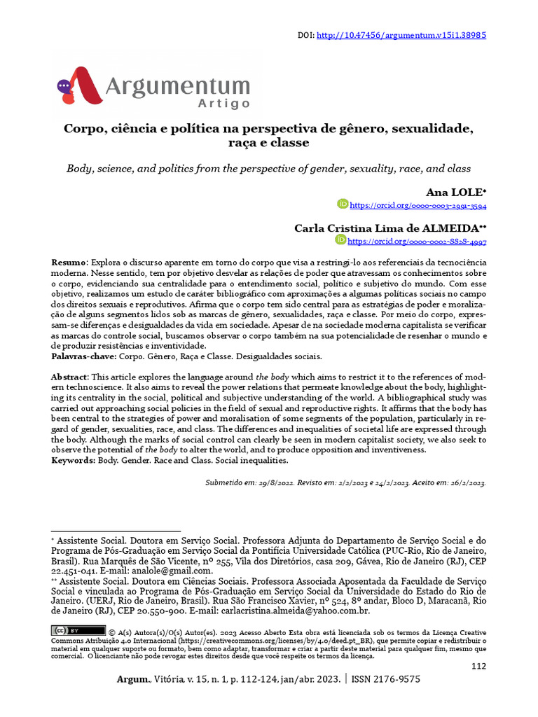Corpo, Ciencia e Politica - Genero, Raça e Classe - Lole e Almeida | PDF