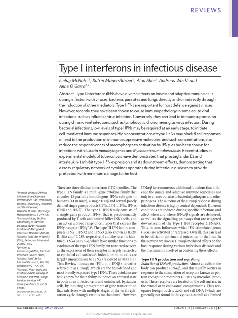 Nri3787 Type I Interferons in Infectious Disease | PDF