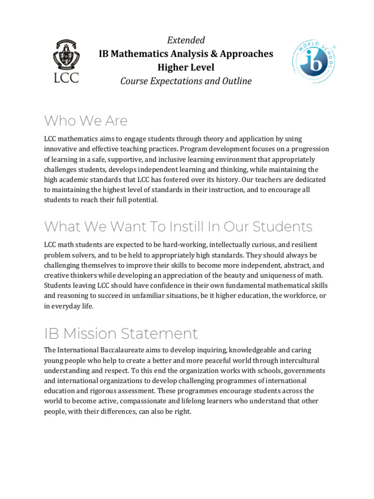 IB Math A&a HL Course Outline (2025) | PDF