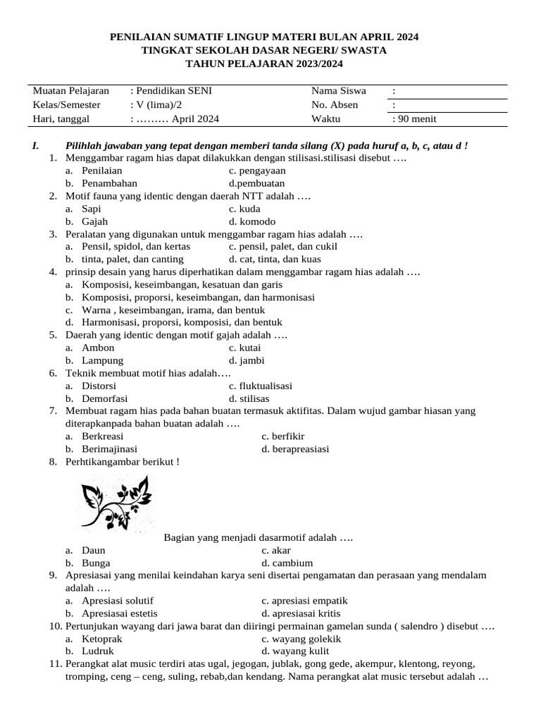 Soal TAB SENI APRIL | PDF