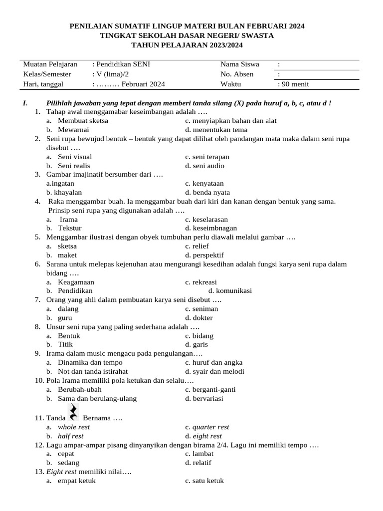 SOAL Tab SENI | PDF