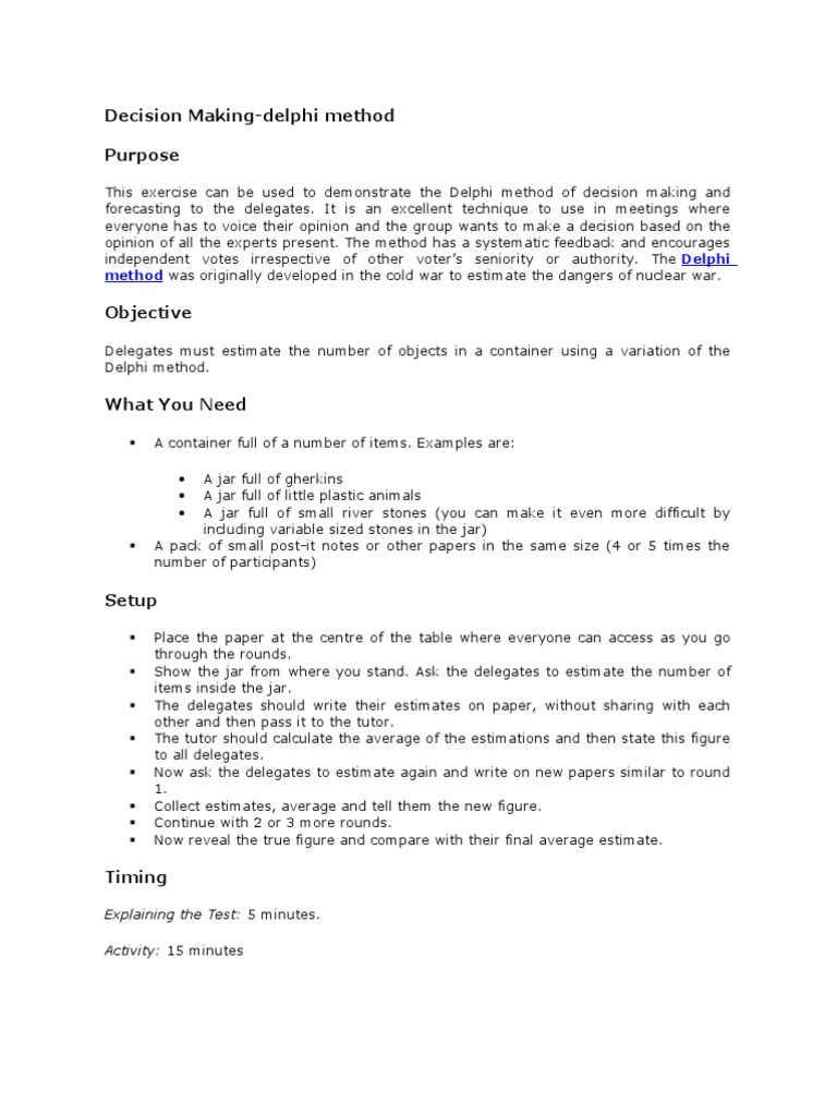Decision Making-Delphi Method Purpose | PDF | Epistemology | Cognitive ...