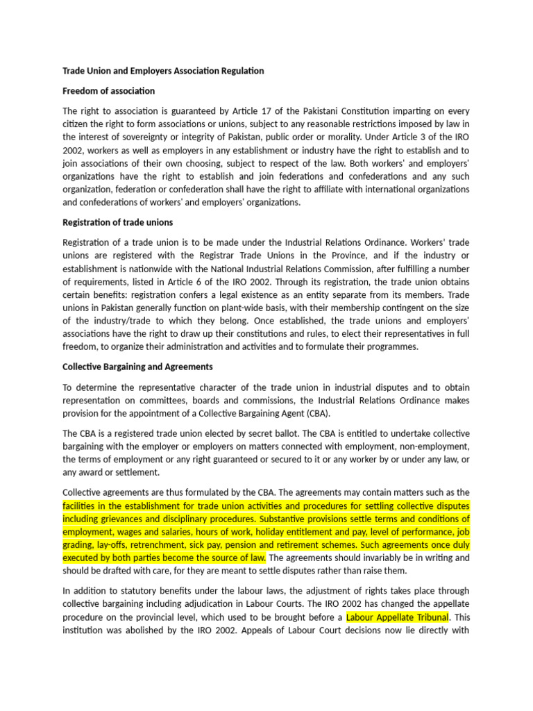 Week 8.1-Trade Union and Employers Association Regulation | PDF