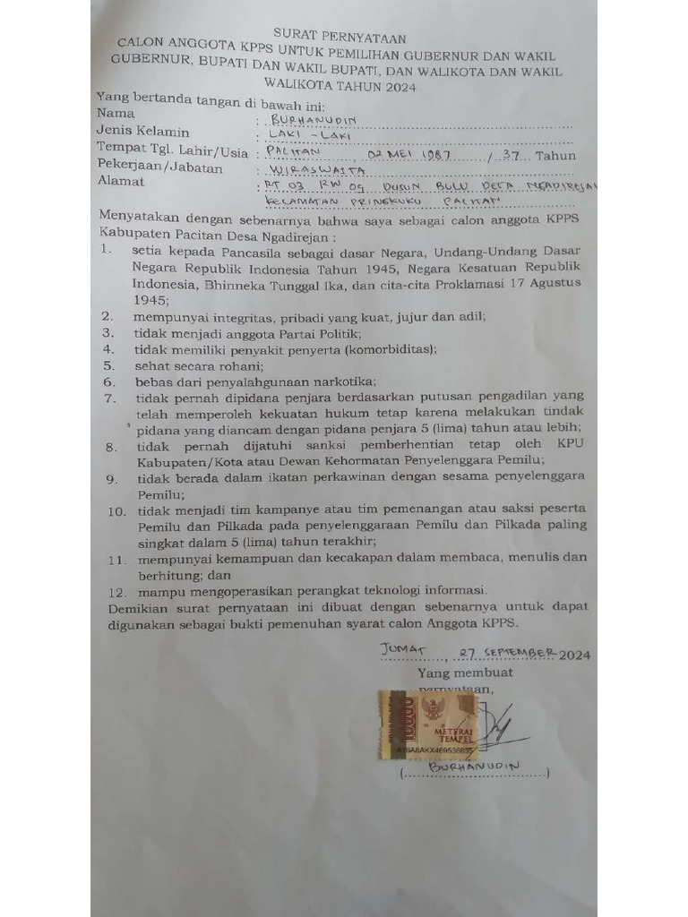 Burhan Surat Pernyataan | PDF
