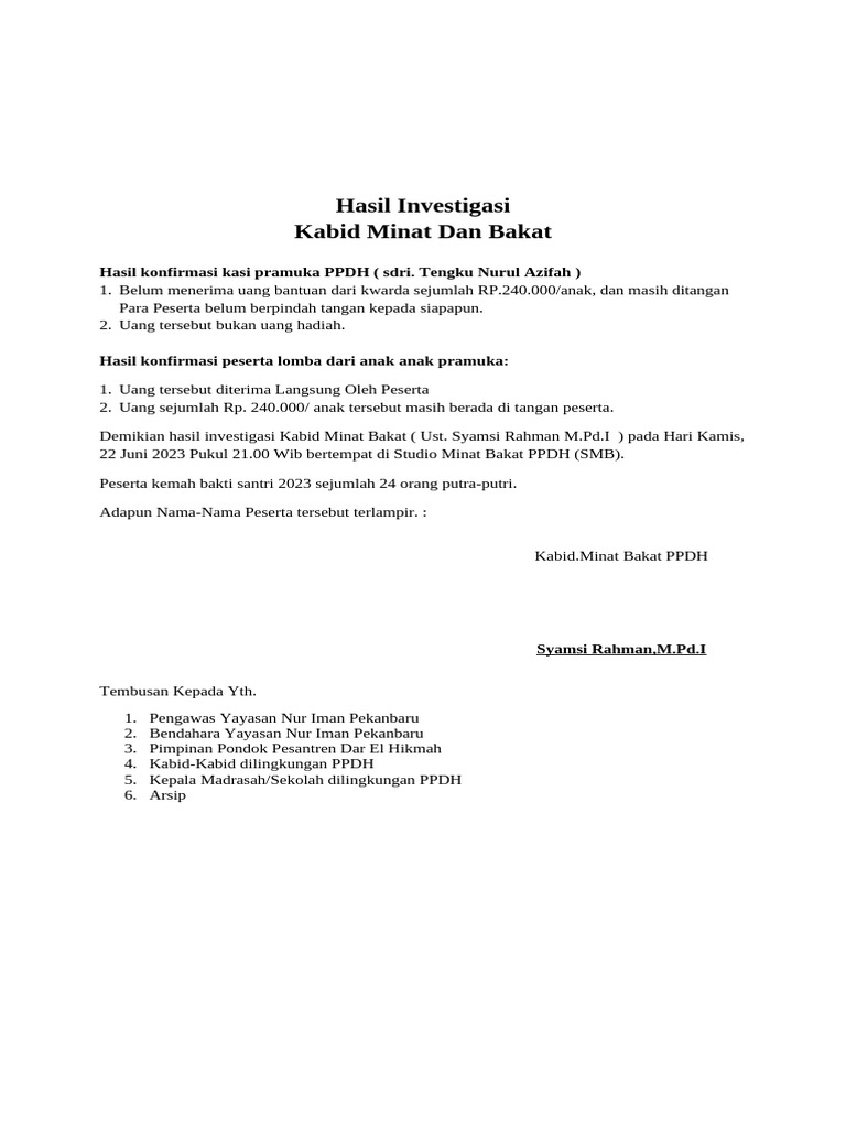Hasil Investigasi | PDF