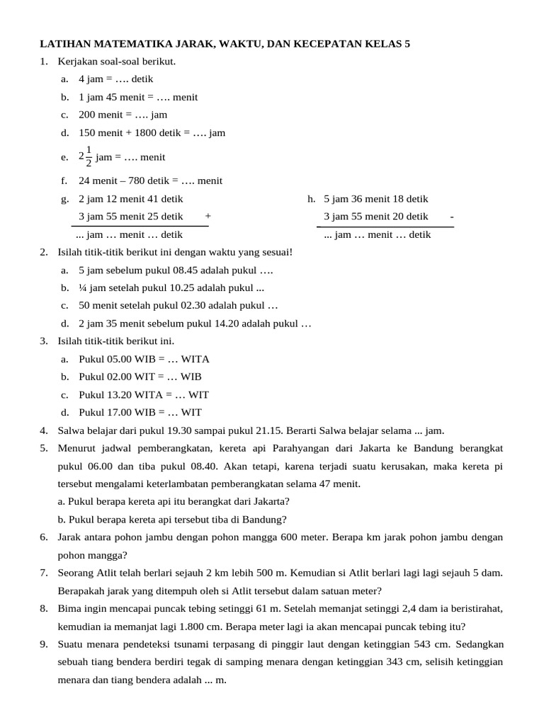 Lat Math Jarak, Waktu, Kecepatan 3 | PDF
