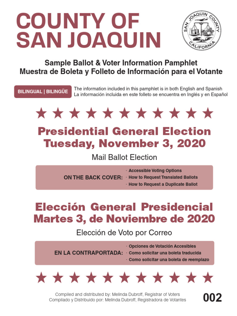 2020 California Sample Ballot (San Joaquin County) | PDF | Voting ...