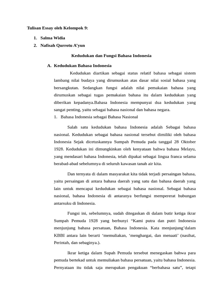 Tulisan Essay Bahasa Indonesia Kelompok 9 | PDF | Seni & Disiplin Bahasa