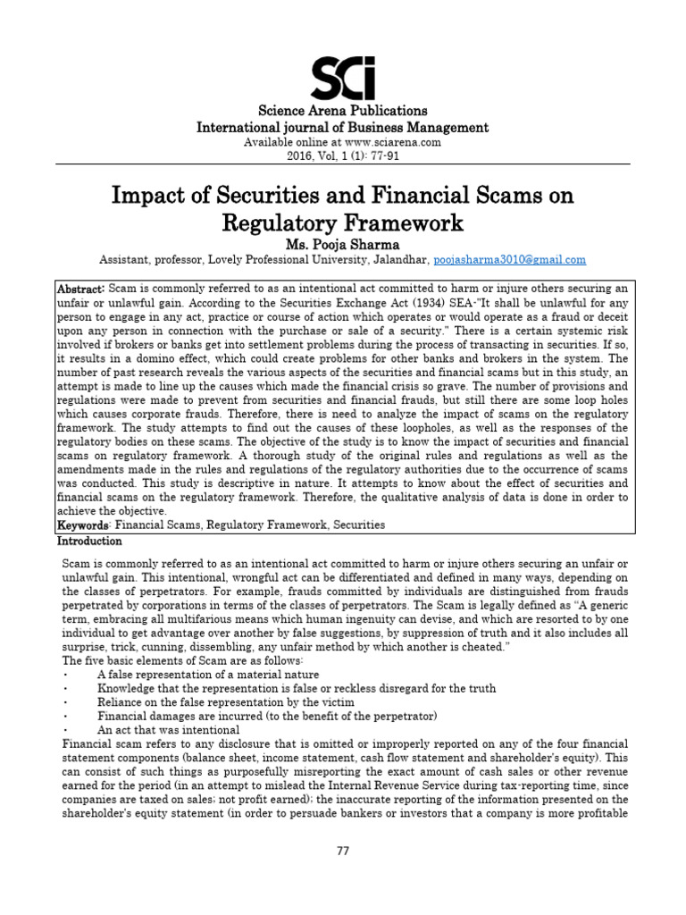 Impact of Financial Scams on Regulations | PDF | Stocks | Business