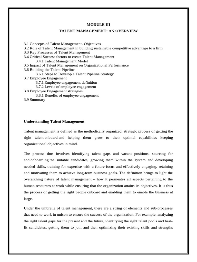 Module III - Talent Management an Overview | PDF