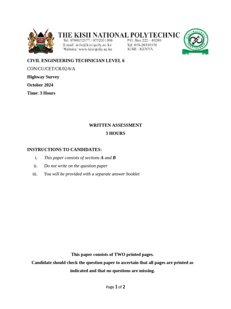 Highway Survey Assessment Notes | PDF