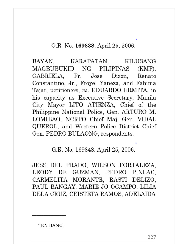 Bayan V Ermita | PDF | Freedom Of Speech In The United States | Police ...