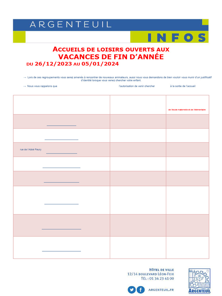 Organisation Des Accueils de Loisirs - Vacances de Fin Dannee 2023 | PDF