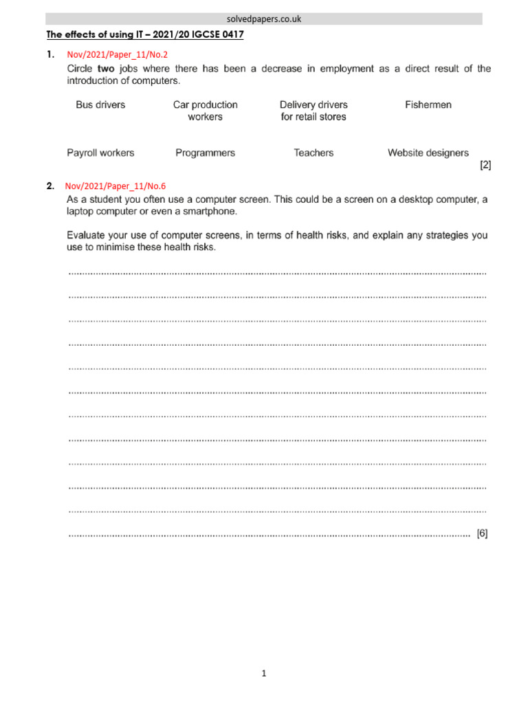 2021 20 the Effects of Using IT IGCSE 0417 | PDF