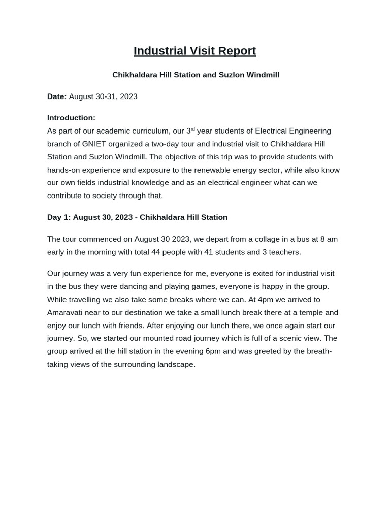 Industrial Visit Report | PDF