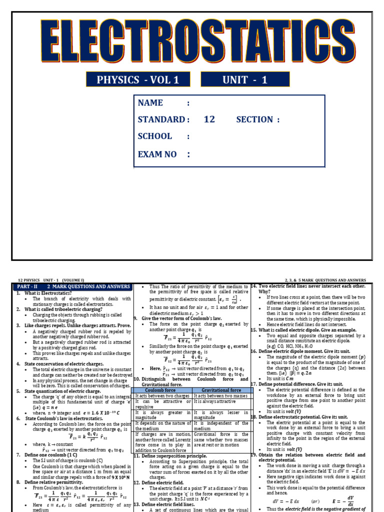 Electrostatics | PDF | Electric Field | Capacitance