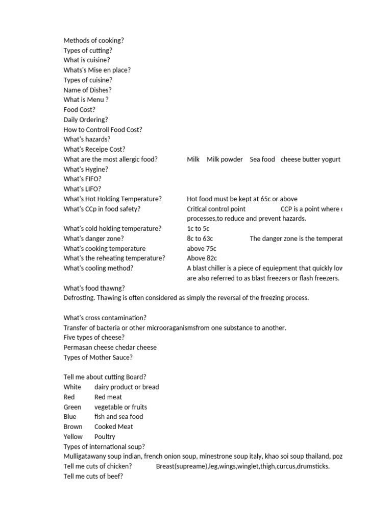 Questions For Chef Interview | PDF