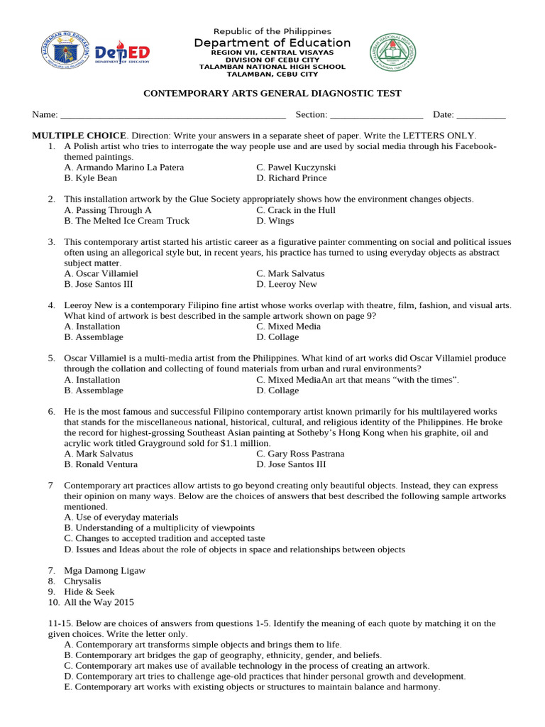 Contemporary Arts General Diagnostic Test-1 | PDF