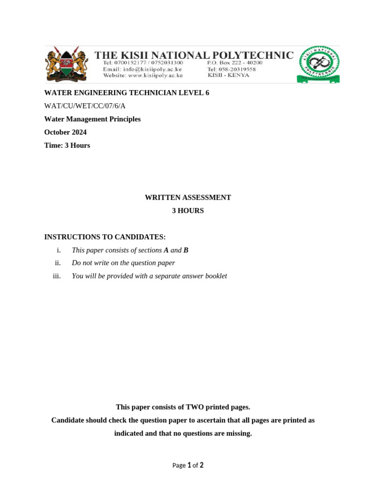 Principles of Water Management Assessment | PDF | Technology & Engineering