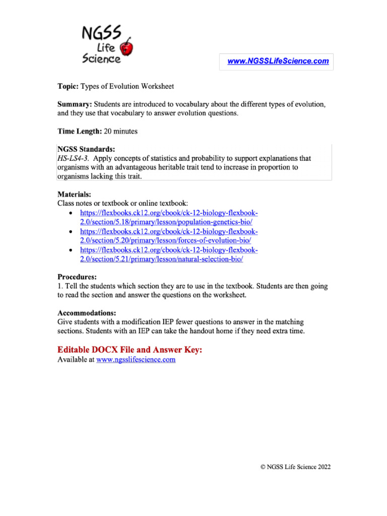 Types of Evolution Ws | PDF