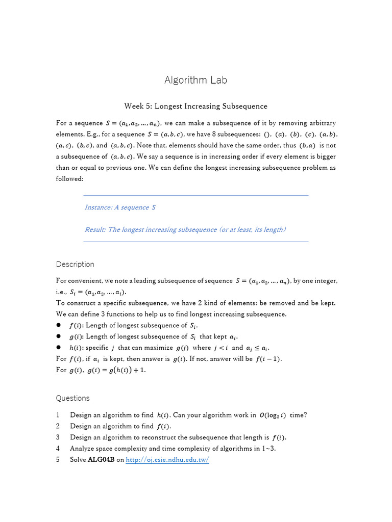 Week5 Longest Increasing Subsequence | PDF