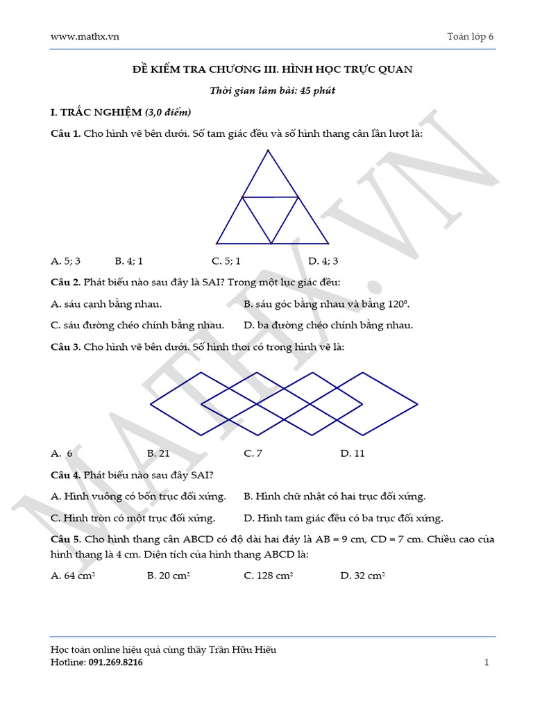 ĐỀ KIỂM TRA CHƯƠNG 3 - HÌNH HỌC TRỰC QUAN | PDF