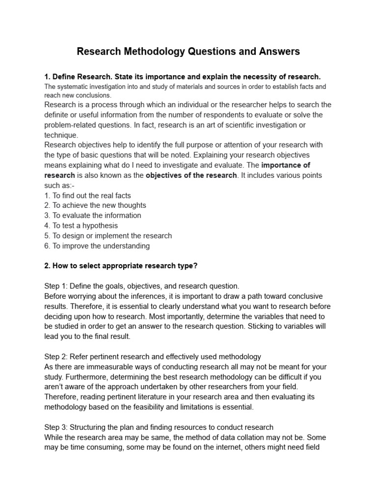Research Methodology Questions and Answers | PDF Research Methodology Questions and Answers | PDF
