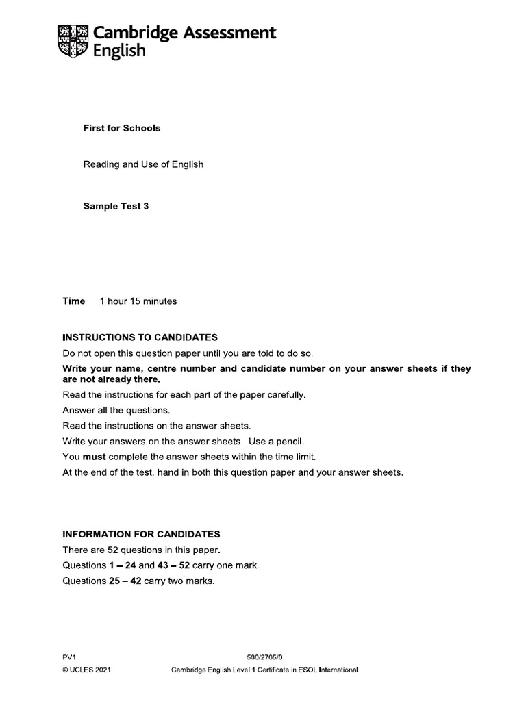 FCE - Reading and Use of English Sample Paper | PDF