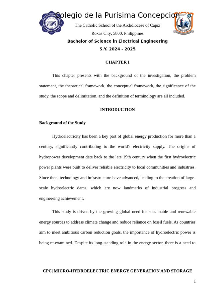 Micro Hydroelectric Energy Generation and Storage Group 1 FINAL RESEARCH | PDF