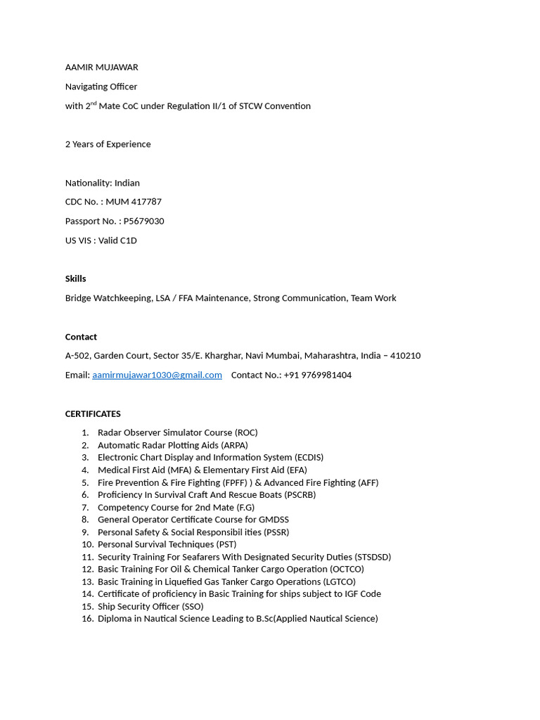 Aamir Mujawar - CV | PDF