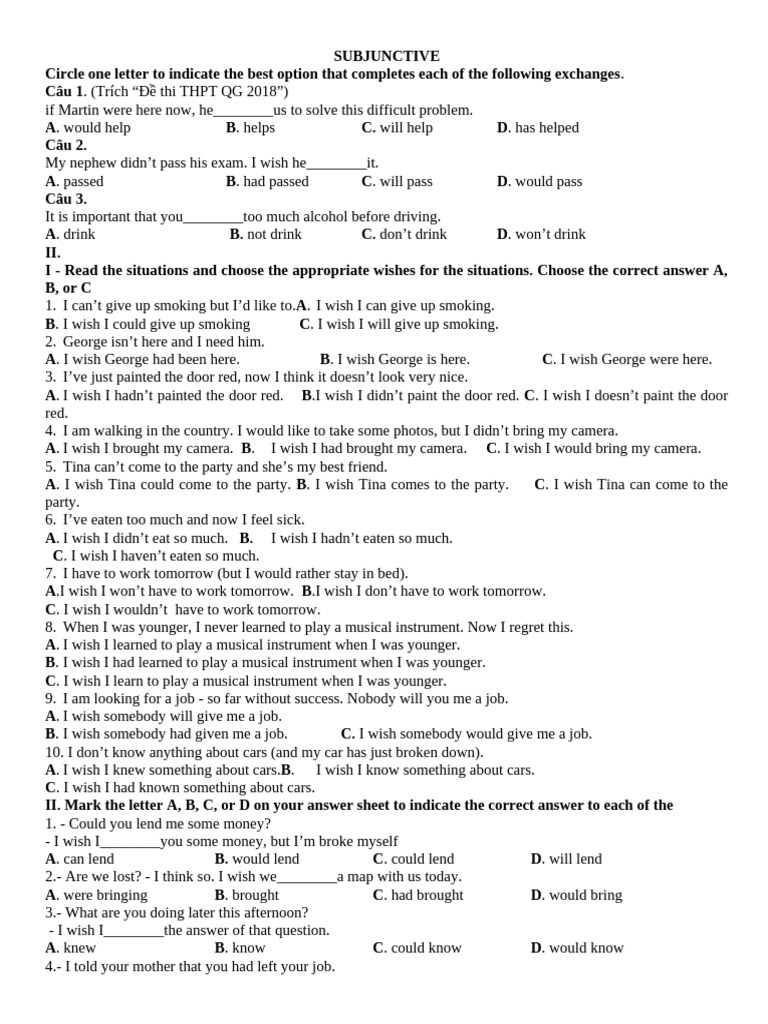 SUBJUNCTIVE 12 TỐI THỨ 6 | PDF
